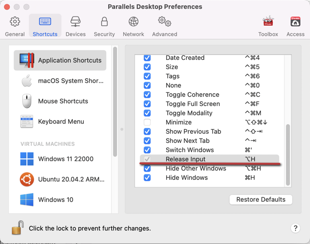 KB Parallels: Remap "Release Input" (Ctrl+Option) Parallels Desktop Shortcut
